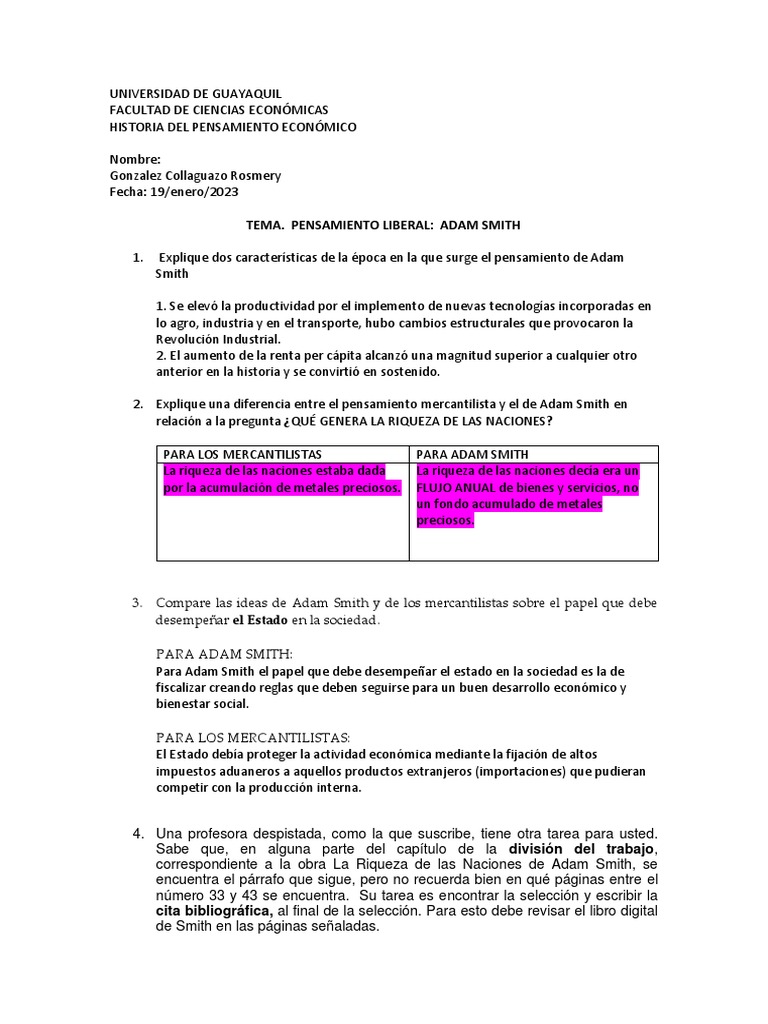 Práctica 5 Pensamiento Adam Smith | PDF
