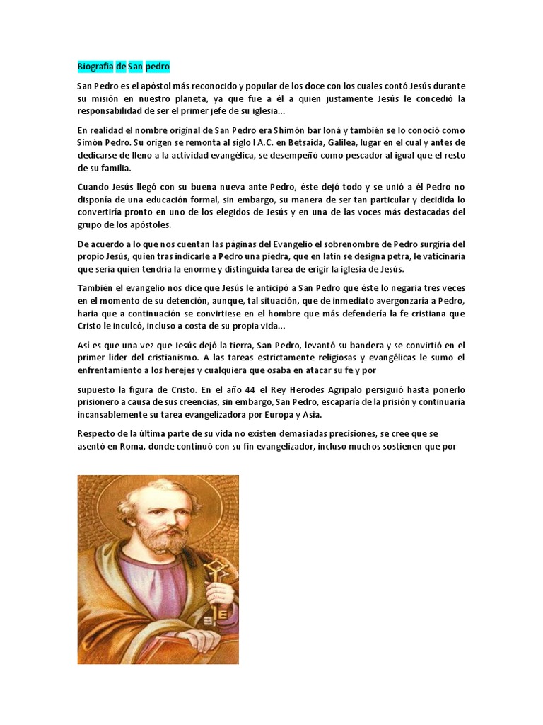 Biografía de San Pedro | PDF | San Pedro | Jesús Biografía de San Pedro | PDF | San Pedro | Jesús