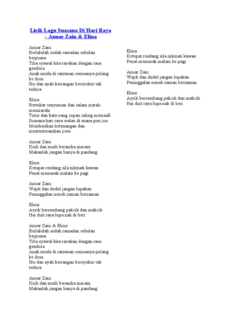 Lirik Lagu Suasana Di Hari Raya | PDF
