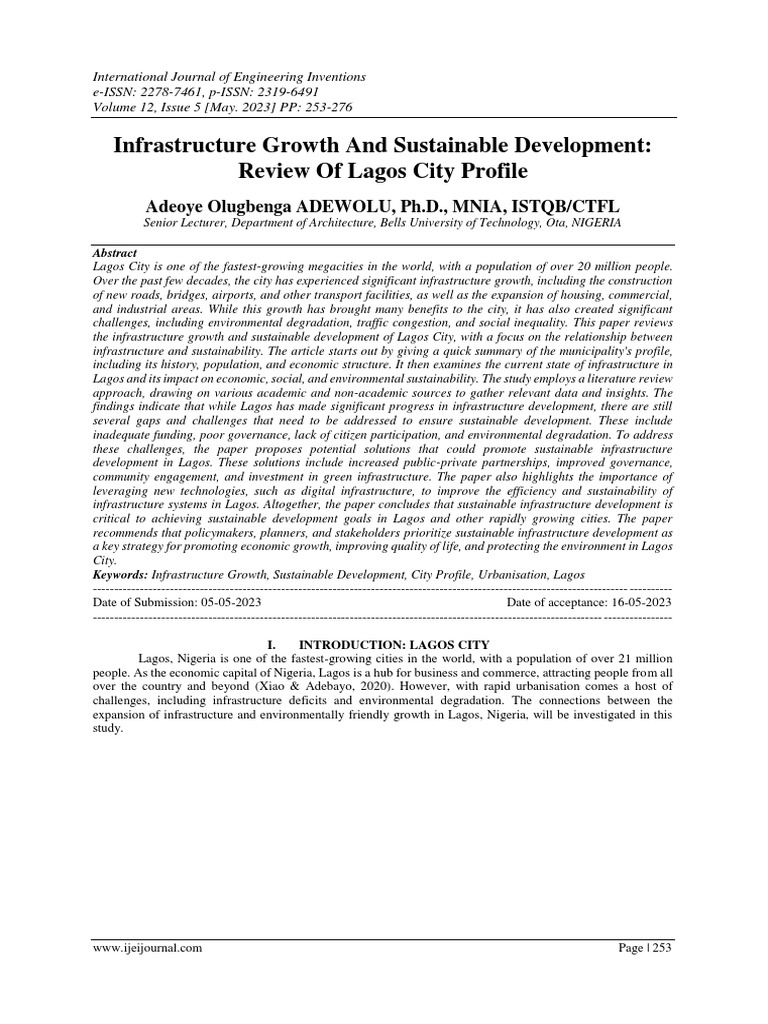 Infrastructure Growth and Sustainable Development - Lagos City Profile ...