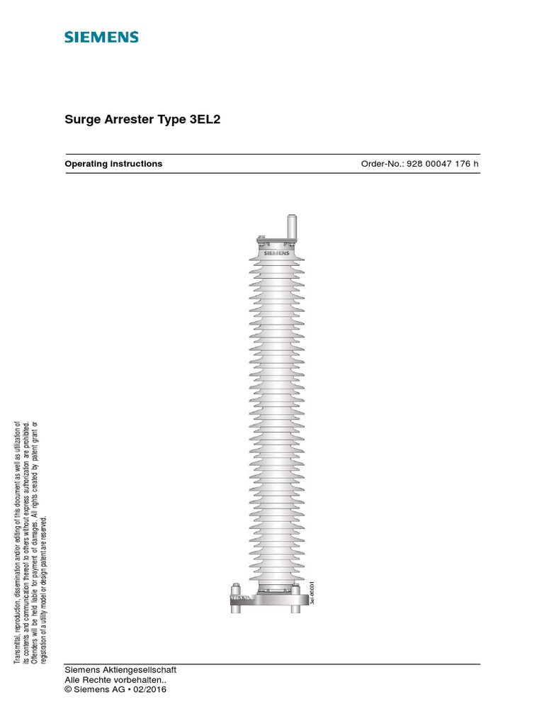 Siemens 3EL2 Surge Arrester Guide | PDF | Resistor | Screw