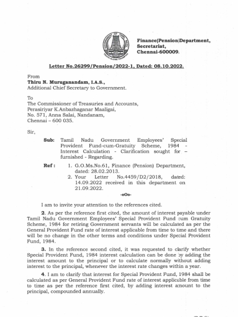 SPF 1984 Interest Calculation - Govt - LR.No.26299, Finance (PEnsion ...