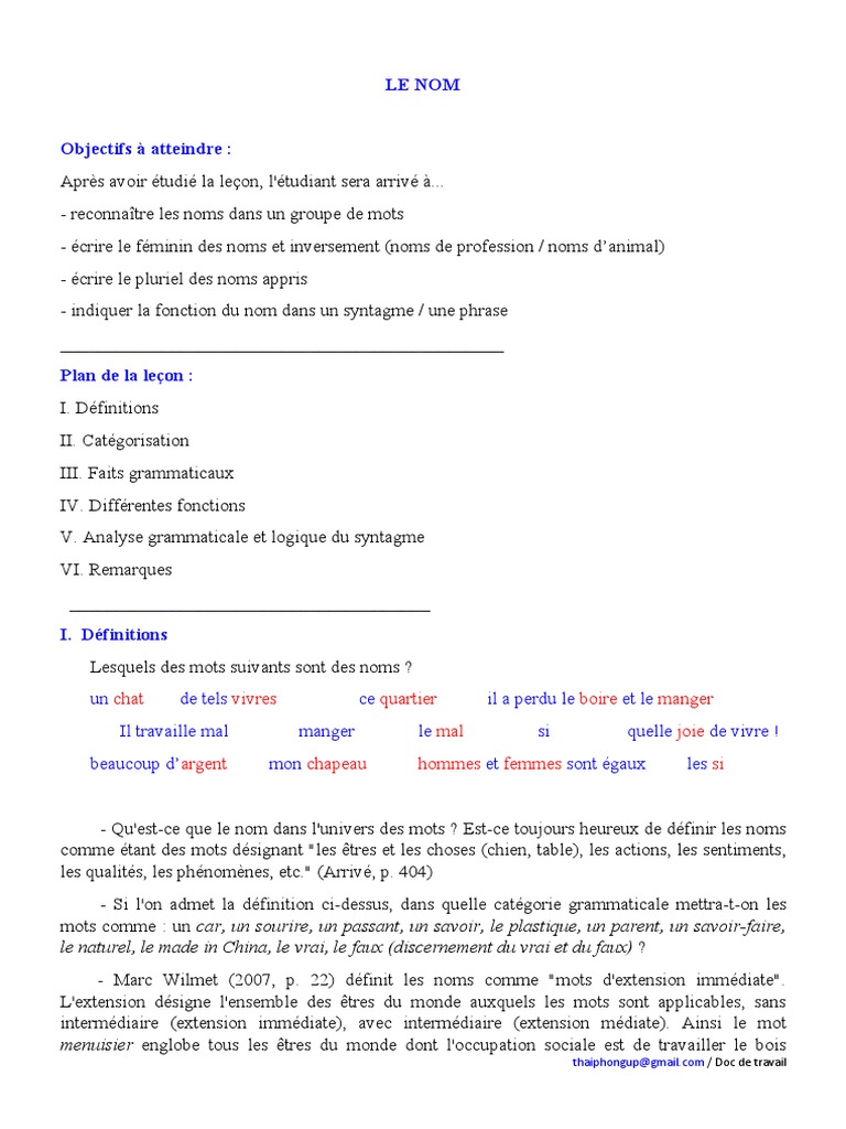 A Le Nom | PDF | Genre grammatical | Nom (grammaire)