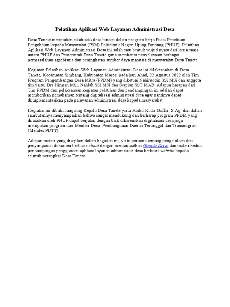 Proposal Pelatihan Aplikasi Web Layanan Administrasi Desa | PDF
