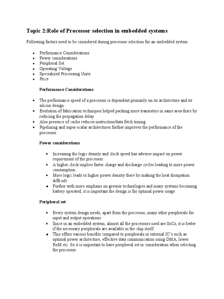 Role of Processor Selection in Embedded Systems, Use of Software Tools For Development of An ...
