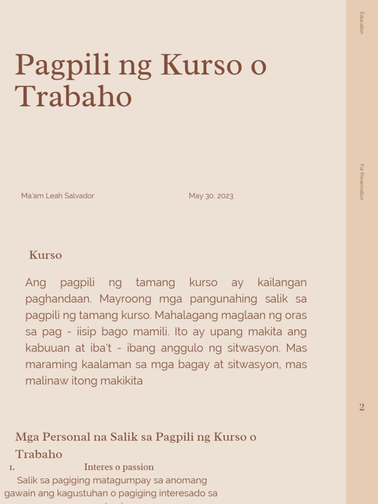 Pagpili NG Kurso o Trabaho | PDF