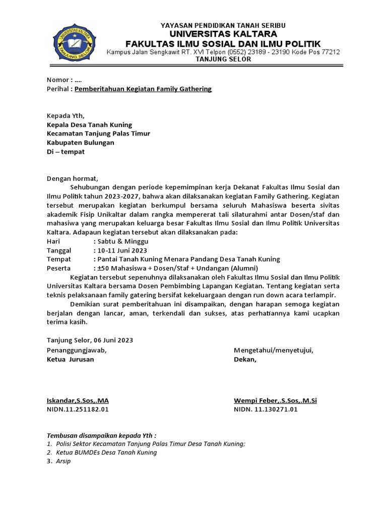 Surat Pemberitahuan Kepala Desa | PDF