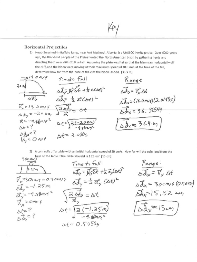 horizontal-projectile-review-problems-key2 | PDF