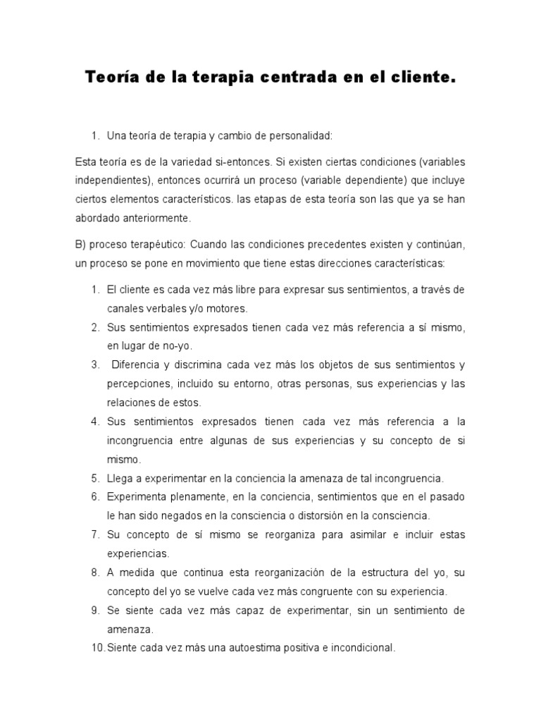 Teoría de La Terapia Centrada en El Cliente | PDF | Experiencia | Autoestima
