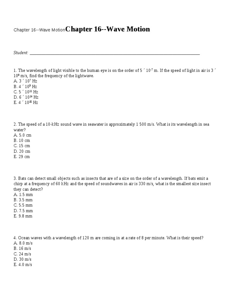 Chapter 16 Wave Motion | PDF