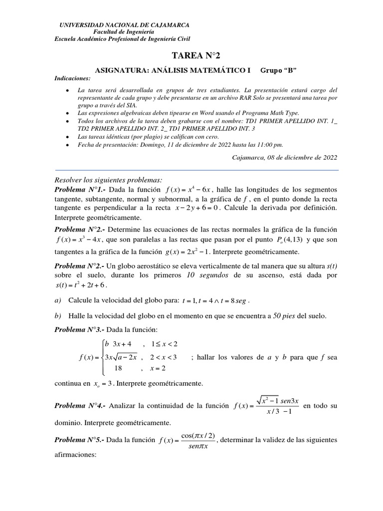 Tarea - Tarea N°2 | PDF | Tangente | Conceptos matemáticos Tarea - Tarea N°2 | PDF | Tangente | Conceptos matemáticos