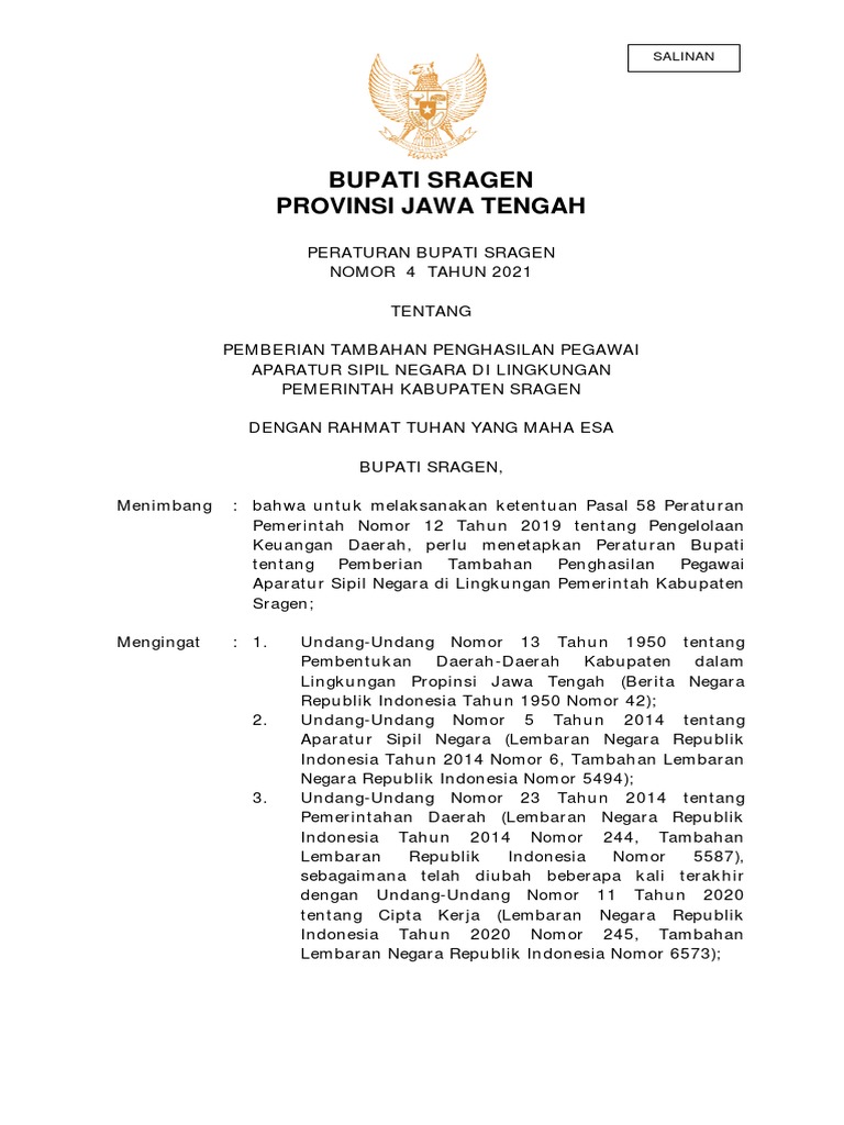 PERBUP No 4-2021 TPP ASN | PDF