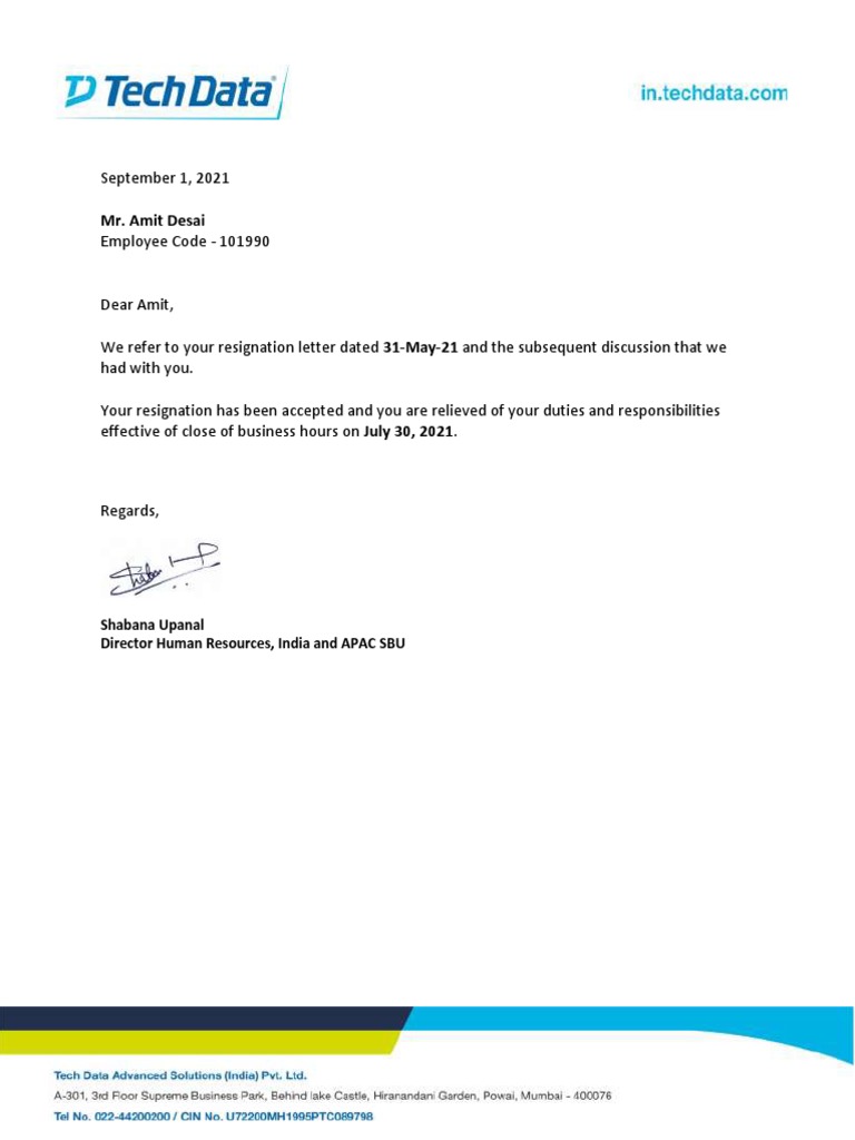 Relieving Letter Amit | PDF