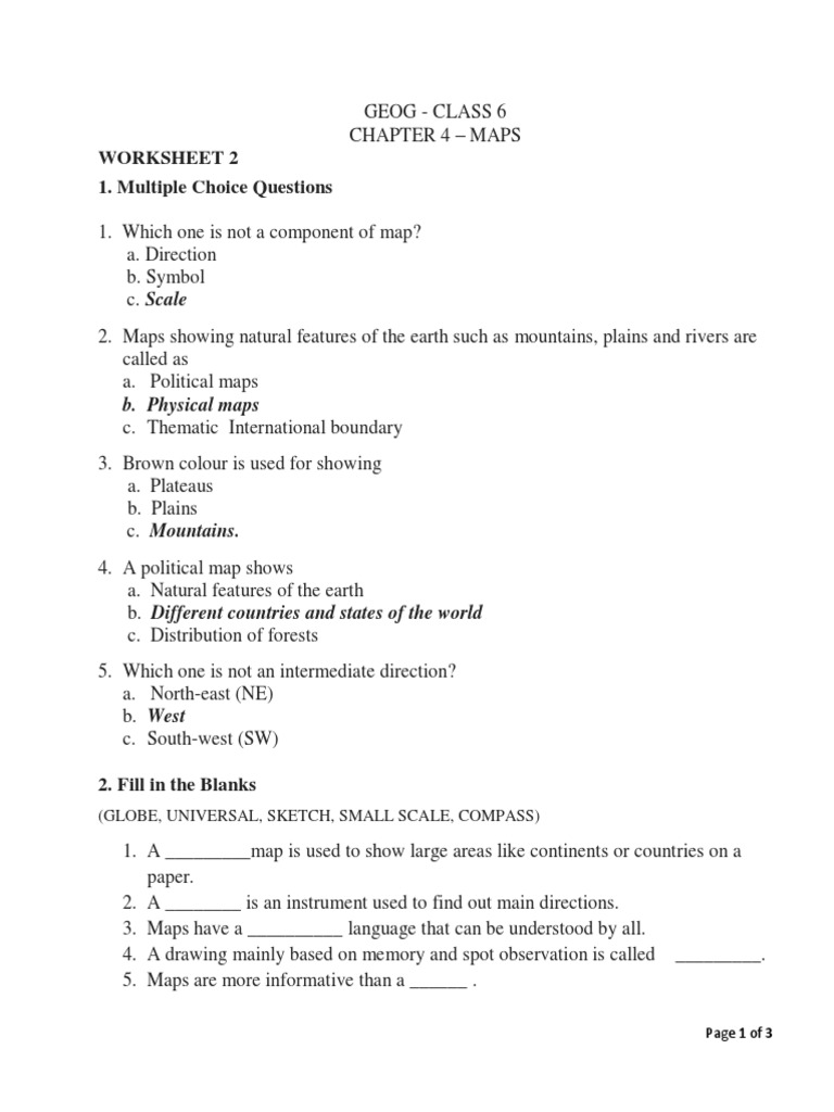 Map Elements Worksheet for 6th Grade | PDF | Map | Cartography