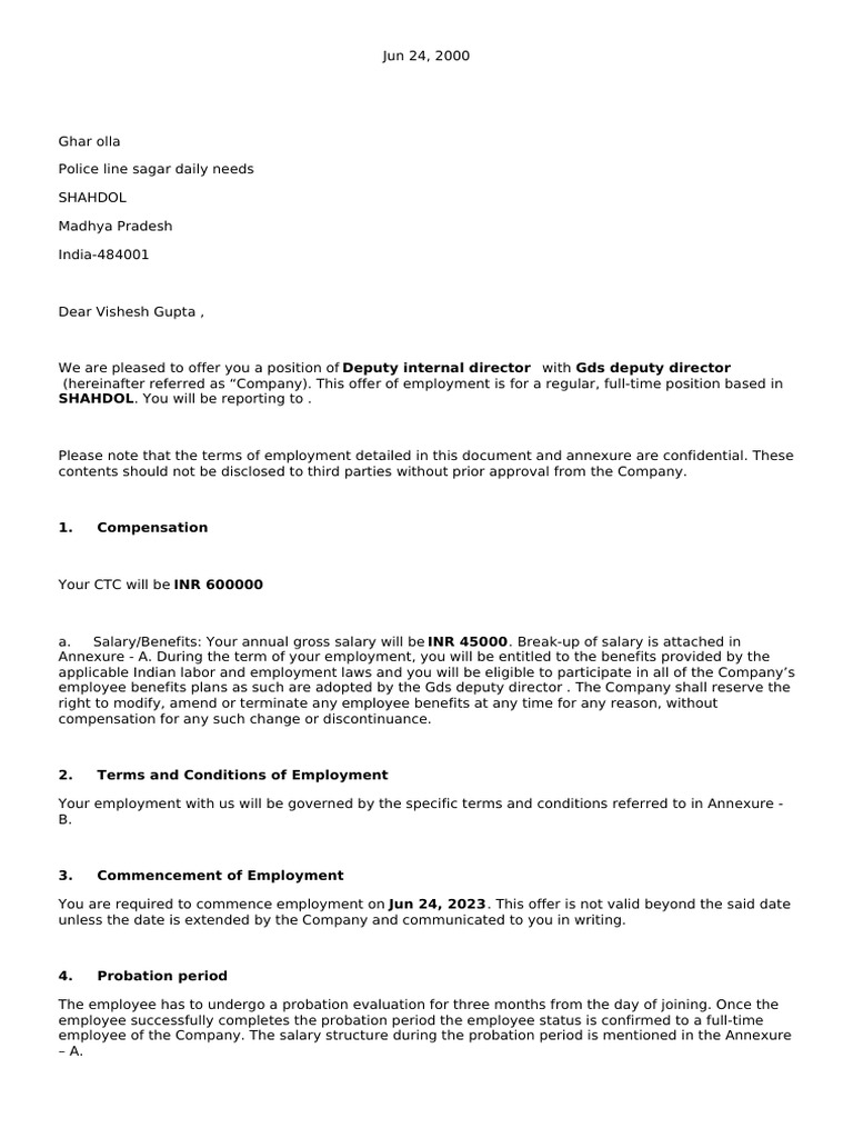 Offer - Letter - Vishesh Gupta | PDF | Employment | Identity Document Offer - Letter - Vishesh Gupta | PDF | Employment | Identity Document