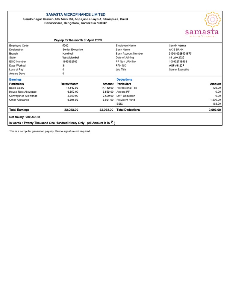 Payslip April 1111 | PDF