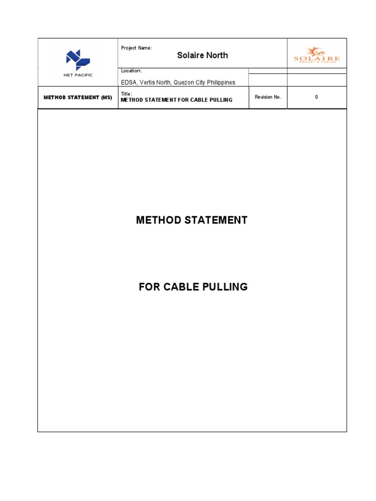 Method Statement for Cable Pulling | PDF | Personal Protective Equipment | Safety