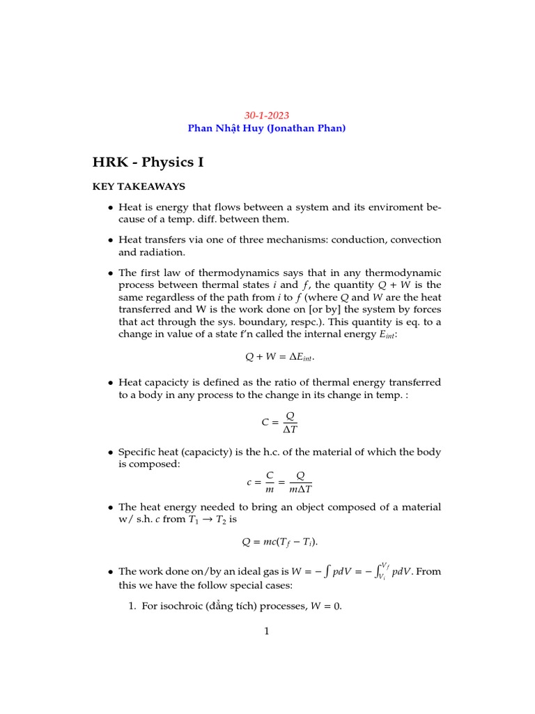 HRK - Physics I: Key Takeaways | PDF