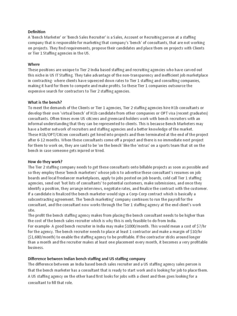 What Is A Bench Sales Recruiter | PDF | Consultant | Human Resources
