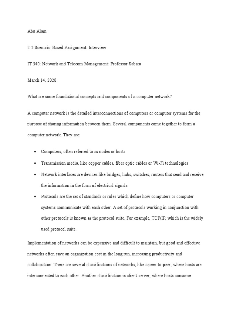 2 2 Scenario Based Interview It340 Pdf Ip Address Computer Network