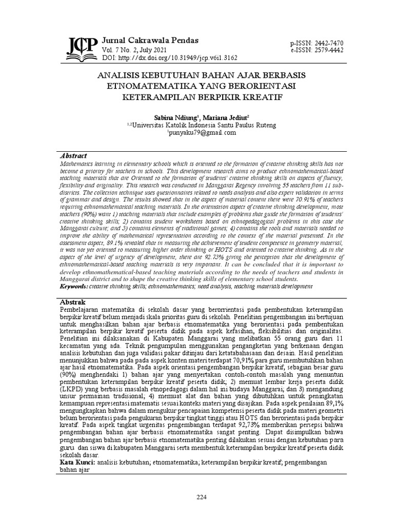 Analisis Kebutuhan Bahan Ajar Berbasis E | PDF | Thought | Creativity Analisis Kebutuhan Bahan Ajar Berbasis E | PDF | Thought | Creativity