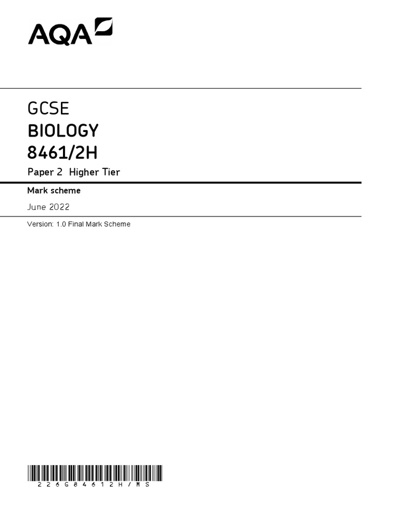 Bio Paper 2 Mark Scheme | PDF