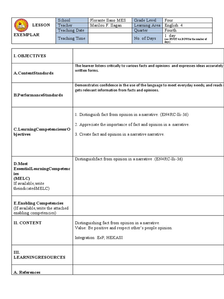 Lesson Exemplar in English 4 Final 81 Final AutoRecovered 1 | Descargar ...