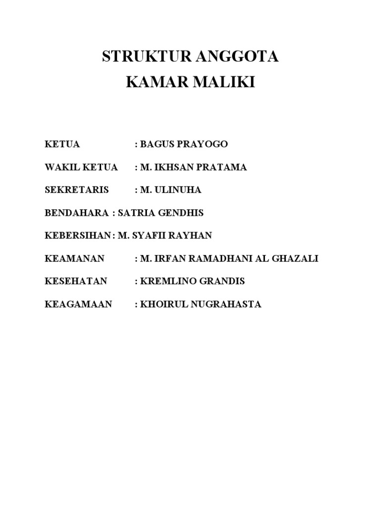 Struktur Anggota Kamar Maliki | PDF