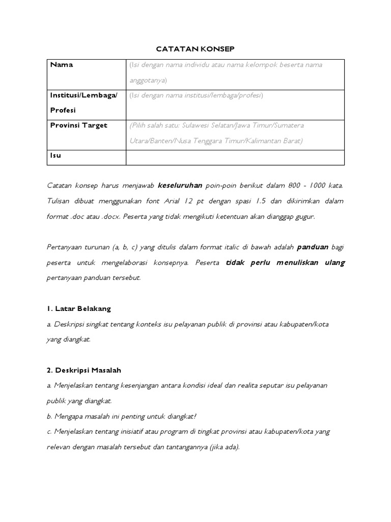 Format Catatan Konsep Ideathon Tons-of-Idea | PDF