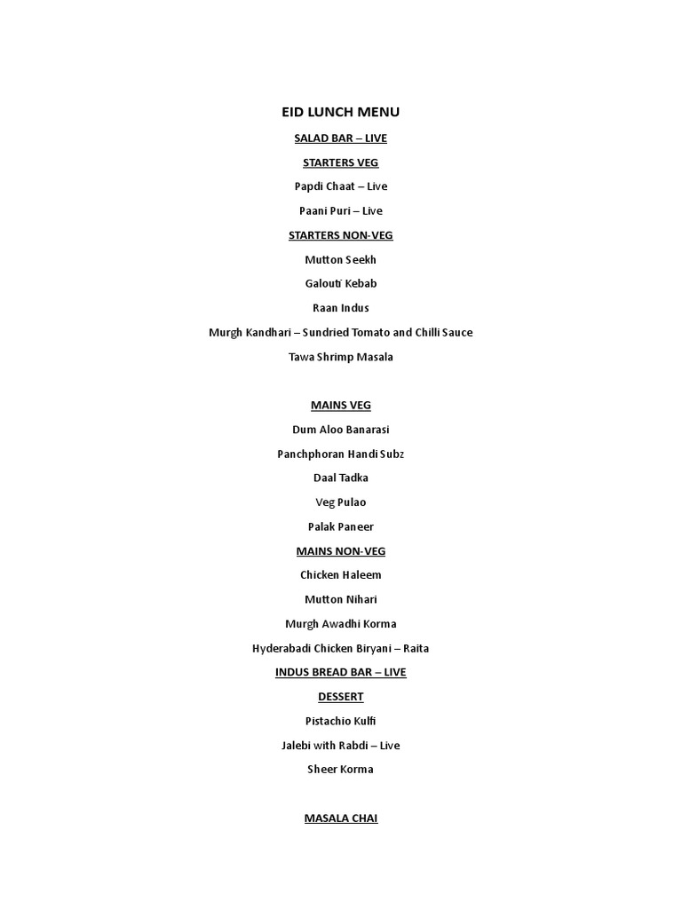 Eid Menu | PDF