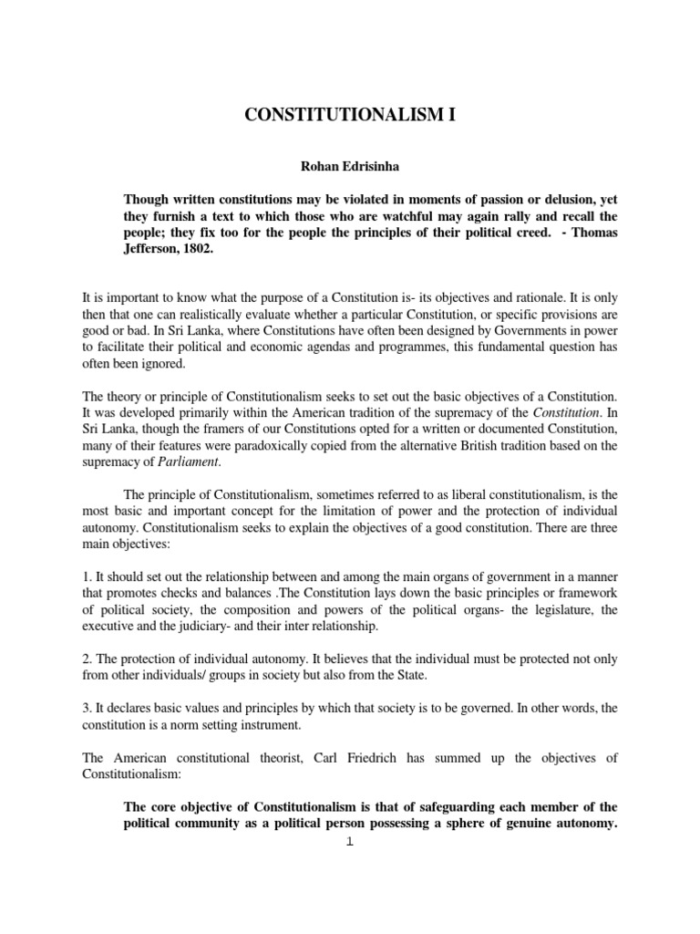 Constitutional Supremacy - Rohan Edrisinha's Note On Constitutionalism | PDF | Constitution ...