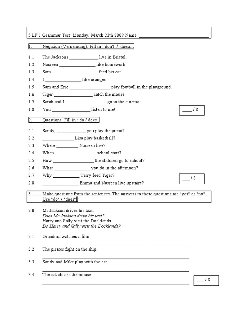 Green Line 1 G8 Unit 4 Grammar Test | PDF
