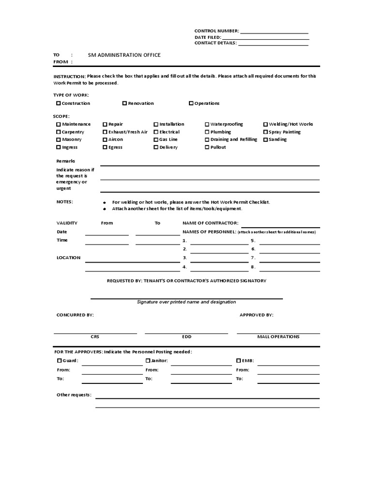KMC Work Permit Form 1 | PDF | Materials | Building Engineering