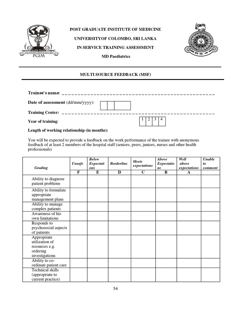 Multi Sourse Feedback Form | PDF | Patient | Medicine