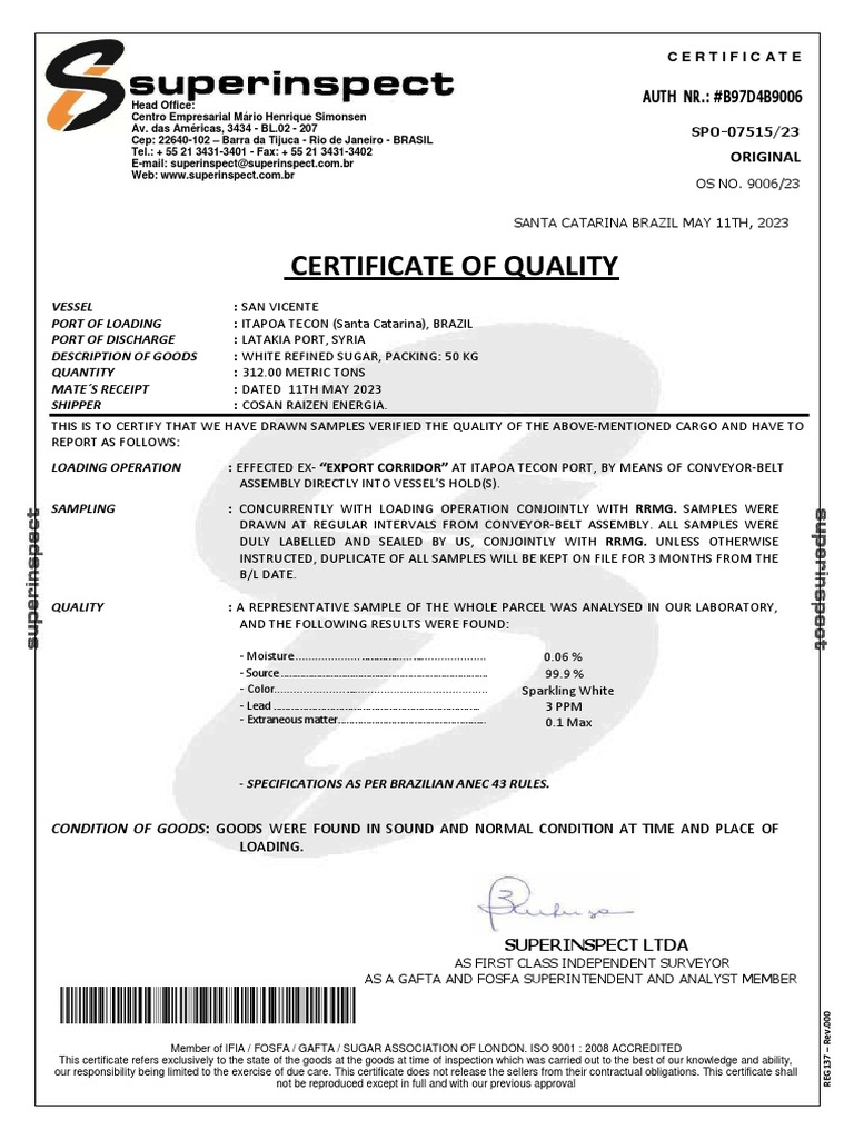 Quality Certificate | PDF