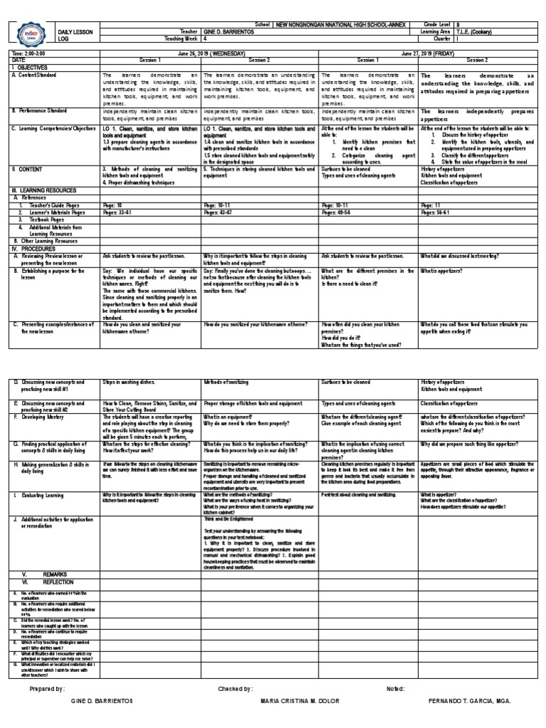 DLL Cookery 9 WEEK 4 Final | PDF