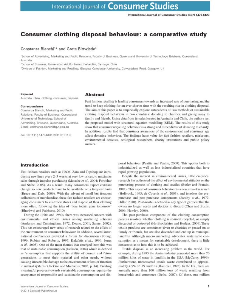 Consumer Clothing Disposal Behaviour A Comparative Study | PDF | Survey ...