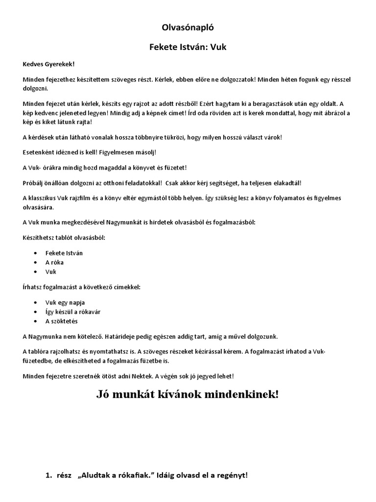 Vuk Olvasónapló | PDF