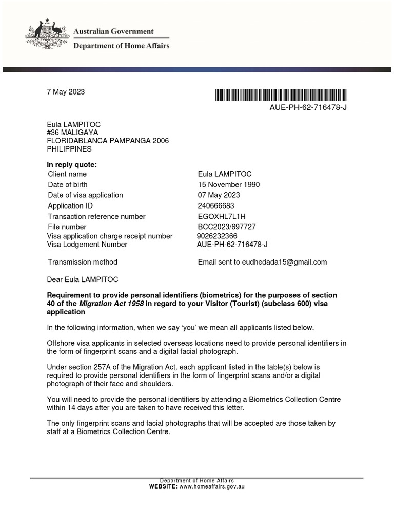 S257a (s40) Requirement To Provide Biometrics | PDF