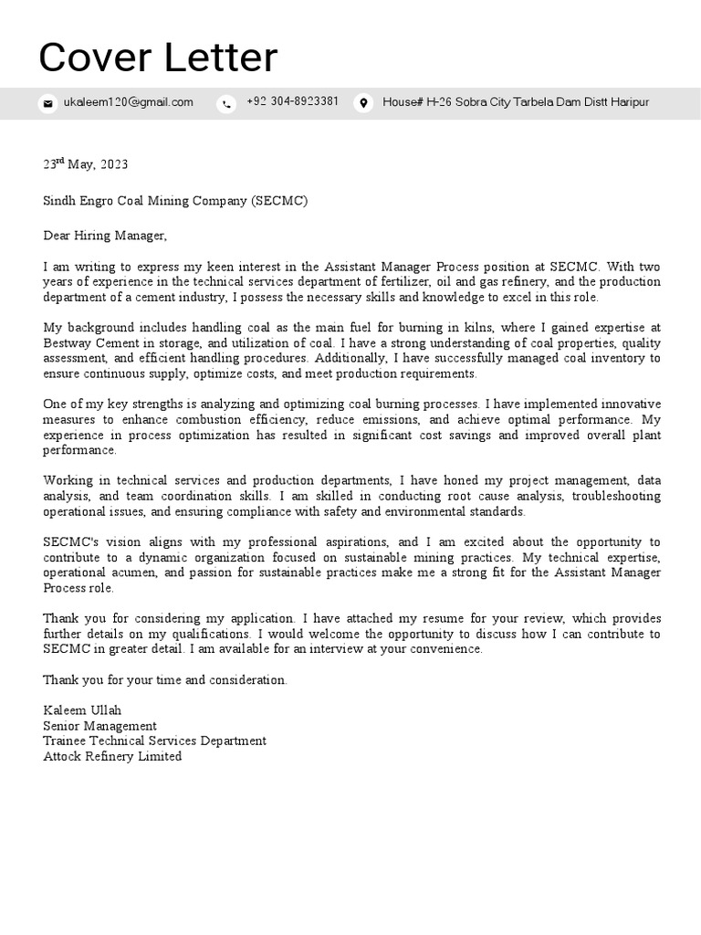 Cover Letter for Engro Fert (1) | PDF