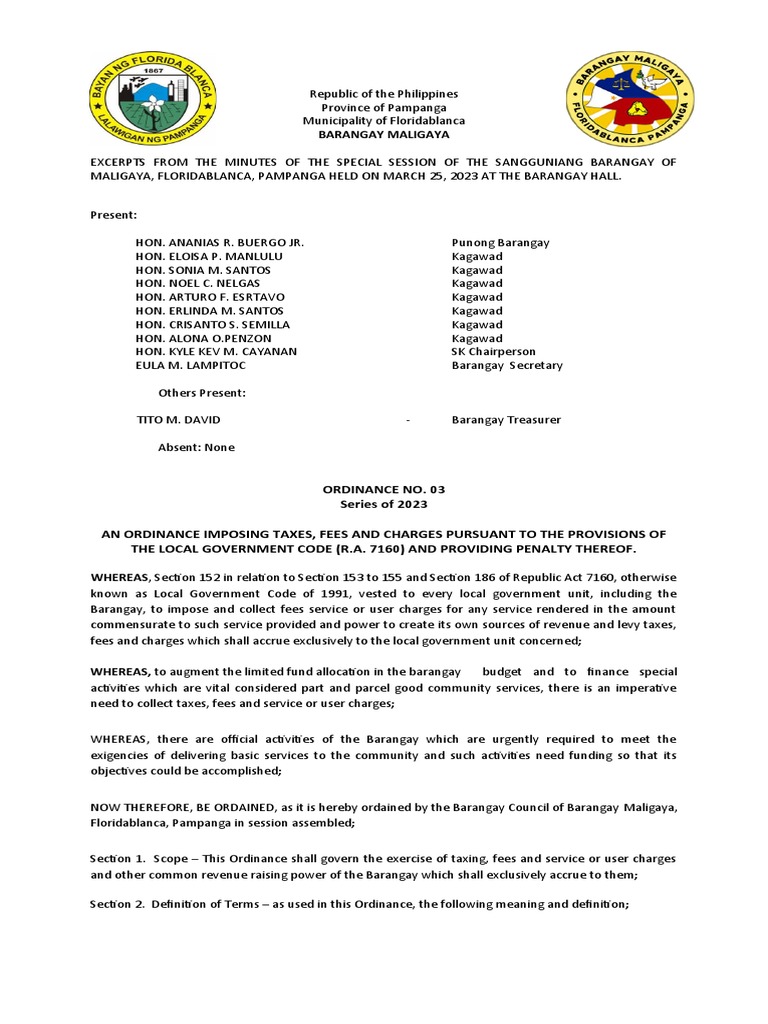 Brgy. Tax Ordinance 2023 | PDF | Finance & Money Management