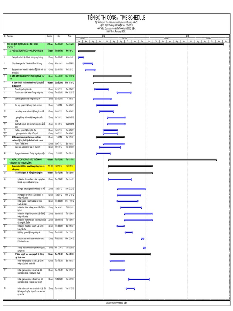 Ref Project Schedule - Tien Do Thi Cong Chi Tiet | PDF