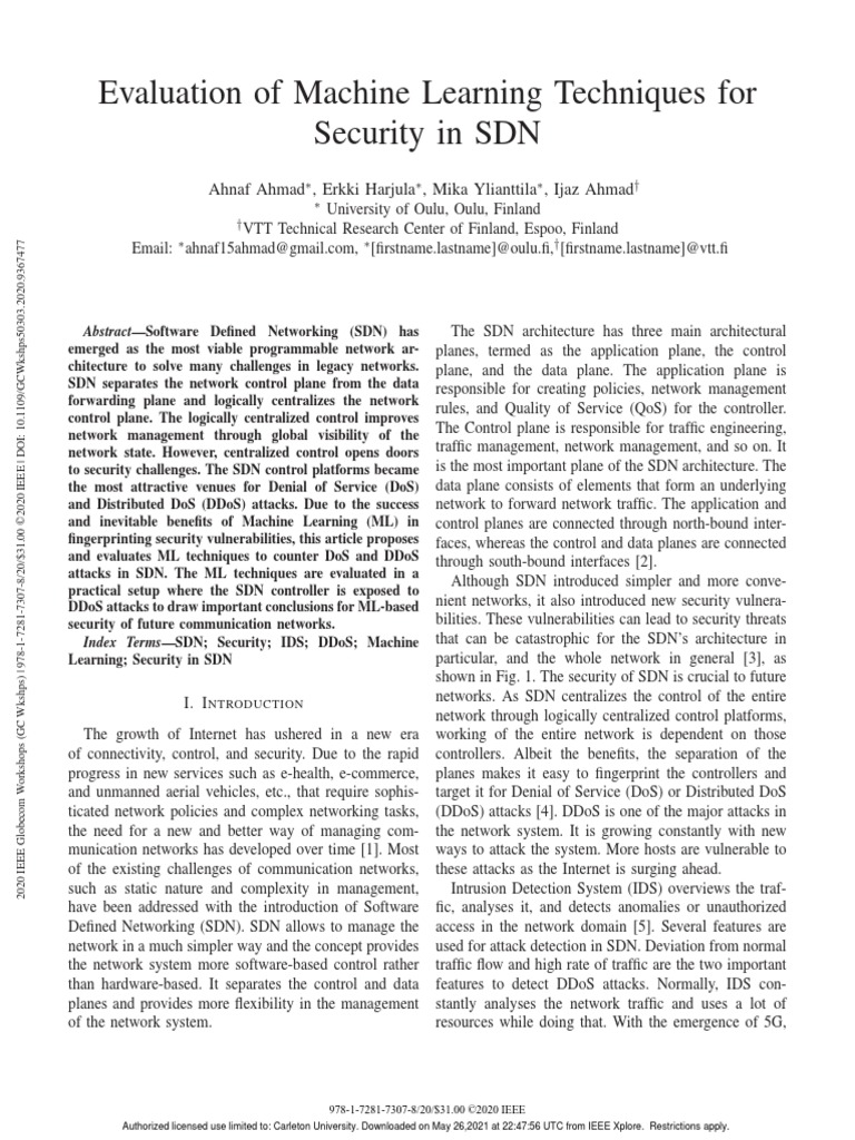 Evaluation of Machine Learning Techniques For Security in SDN | PDF ... Evaluation of Machine Learning Techniques For Security in SDN | PDF ...