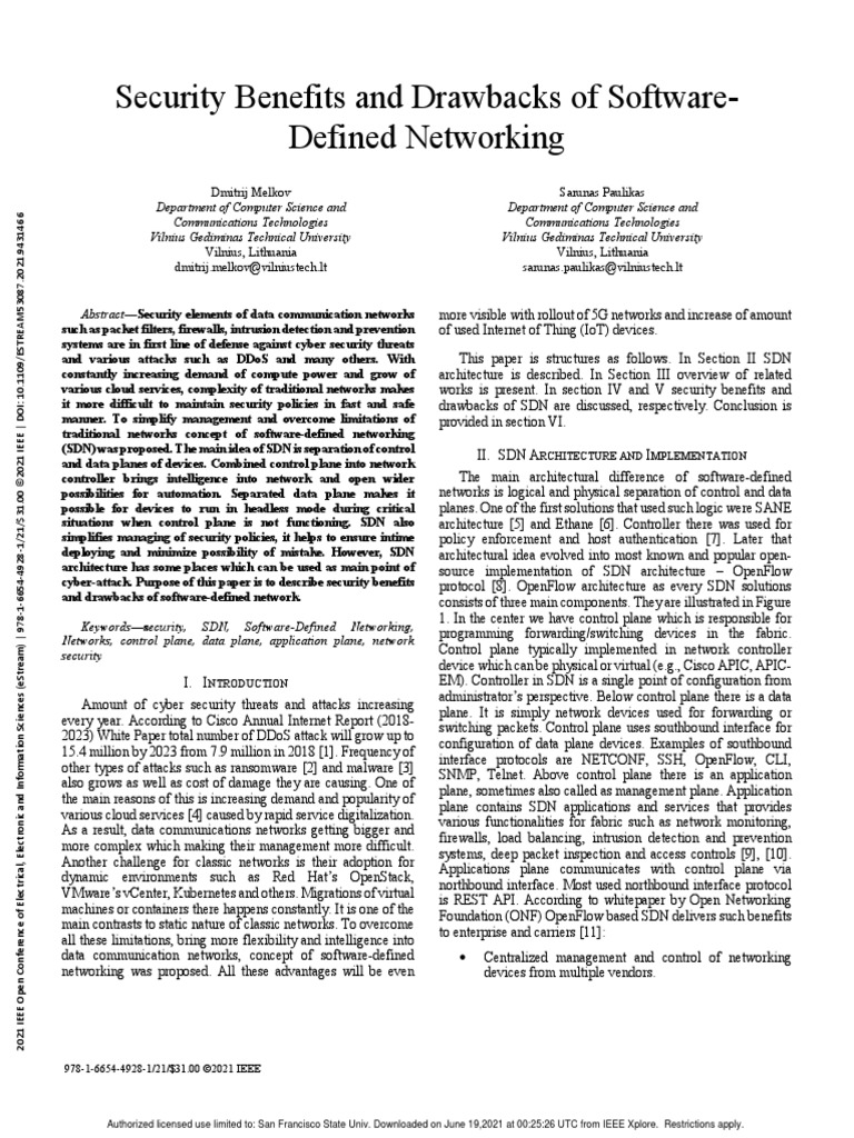 Security Benefits And Drawbacks Of Software Defined Networking Pdf Computer Network Security