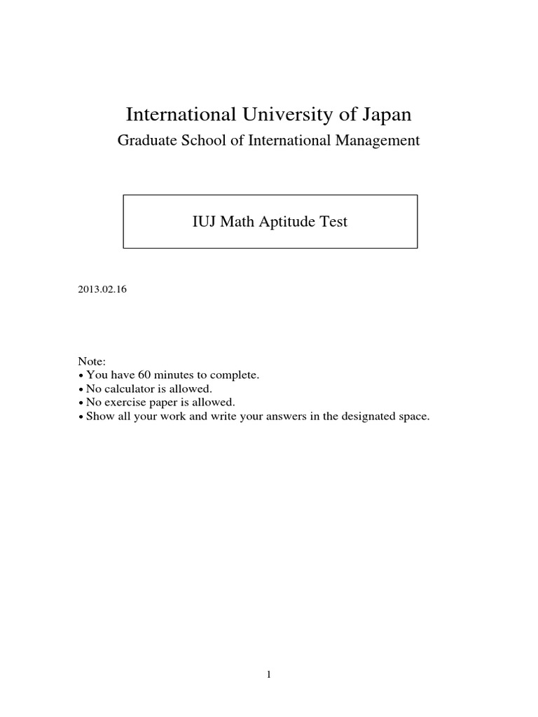 IUJ Math Aptitude Test - Sample 2 | Download Free PDF | Mathematics
