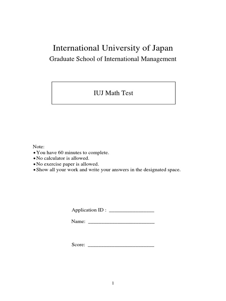 IUJ Math Aptitude Test - Sample 3 | PDF | Mathematics | Applied Mathematics