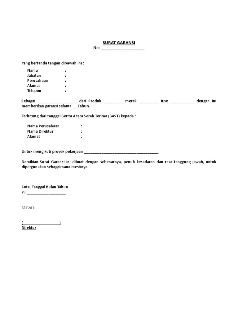 Surat Garansi - Contoh | PDF