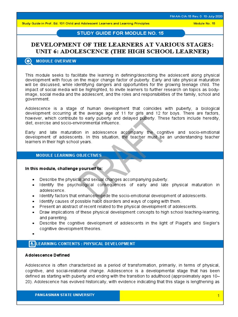Prof Ed 101 SG 15 | PDF | Emotions | Adolescence