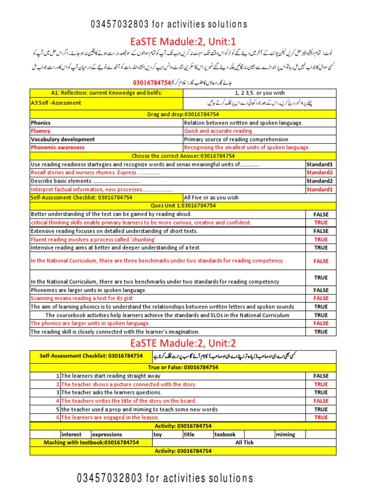 EASTE Module 2 - Unit 1, 2 | PDF | Phonics | Fluency