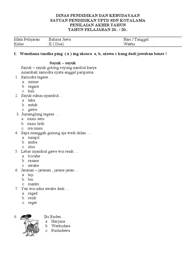 Soal PAT Kelas 2 - Bahasa Jawa | PDF
